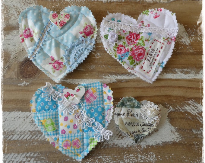 French Themed Quilted Padded Heart Fabric Embellishments - Etsy