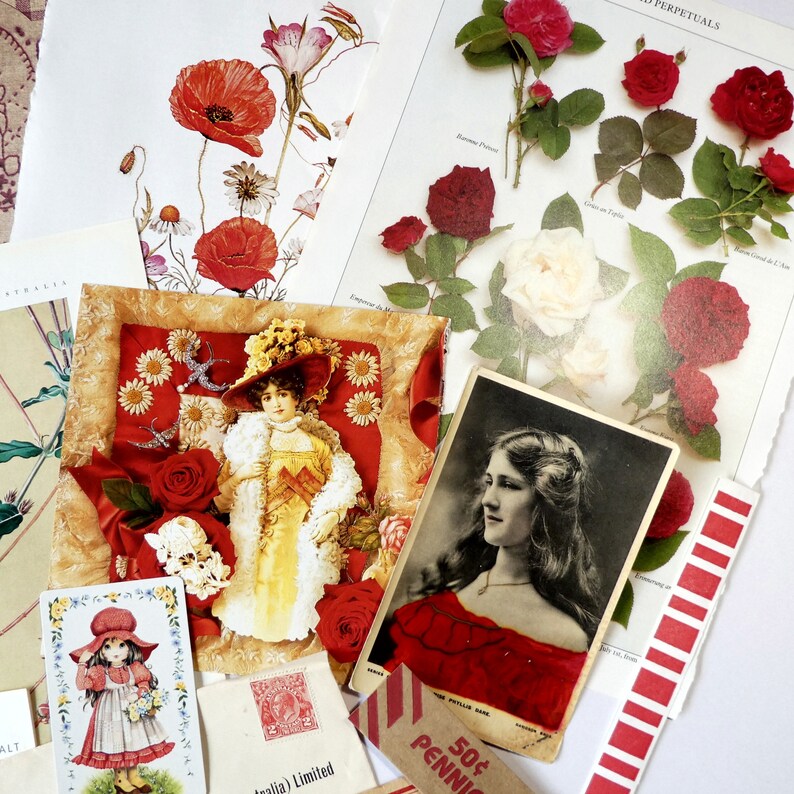 Red Vintage Ephemera Pack 30 Pieces - Etsy