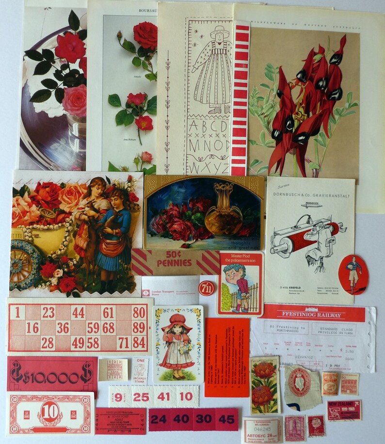 Red Vintage Ephemera Pack 30 Pieces - Etsy