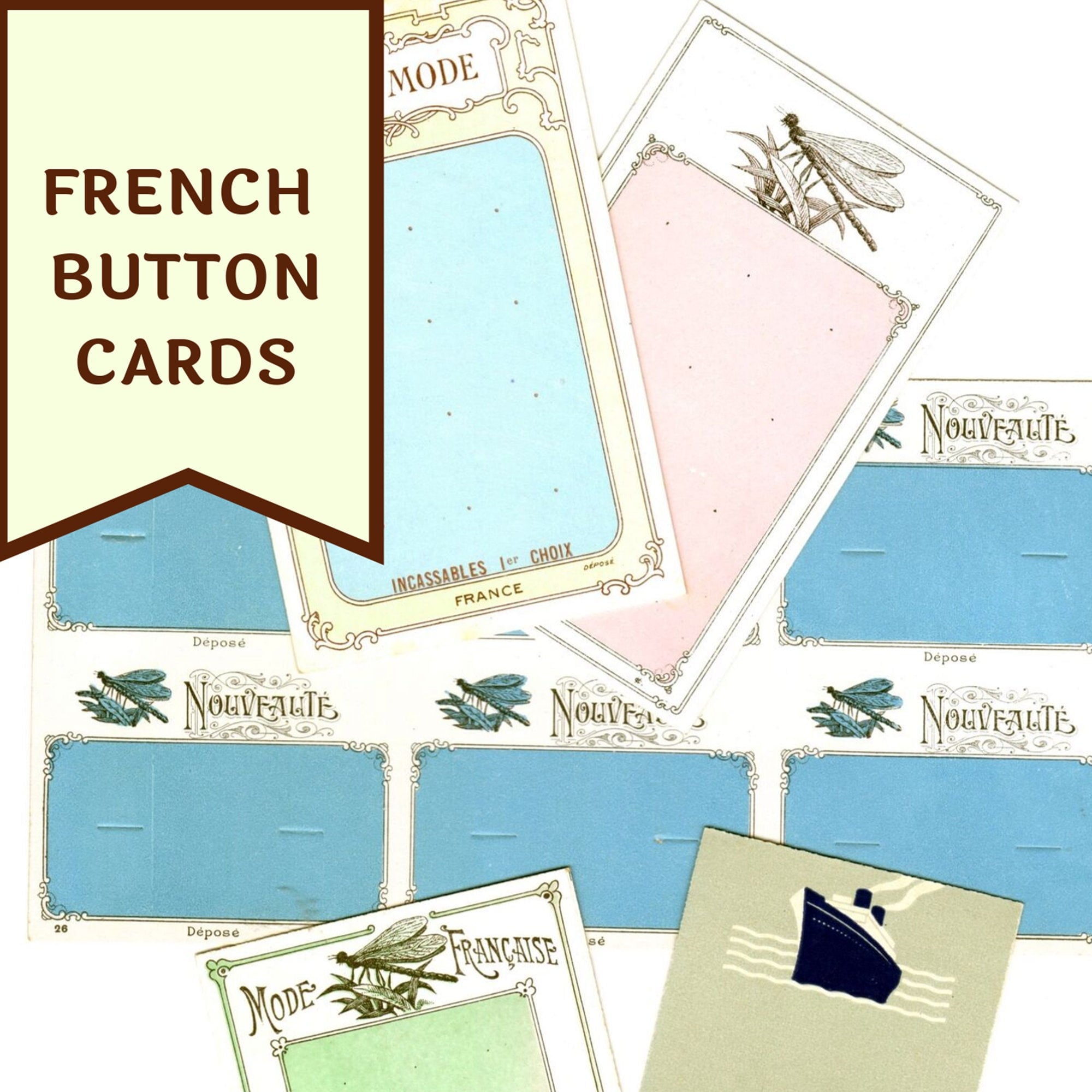 DIGITAL Antique French Button Cards Instant Download | Etsy