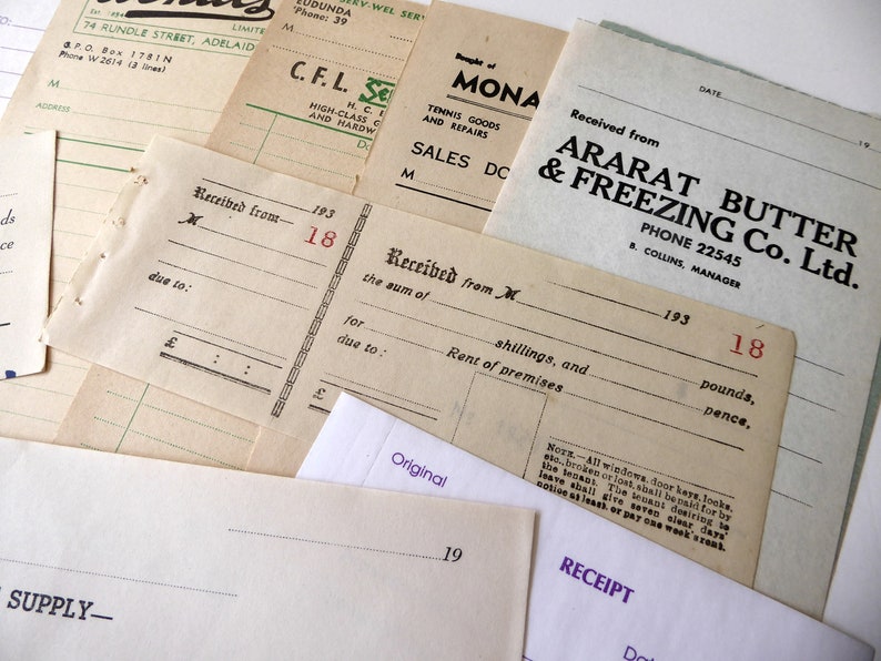Vintage receipts and invoices pack vintage ephemera paper | Etsy