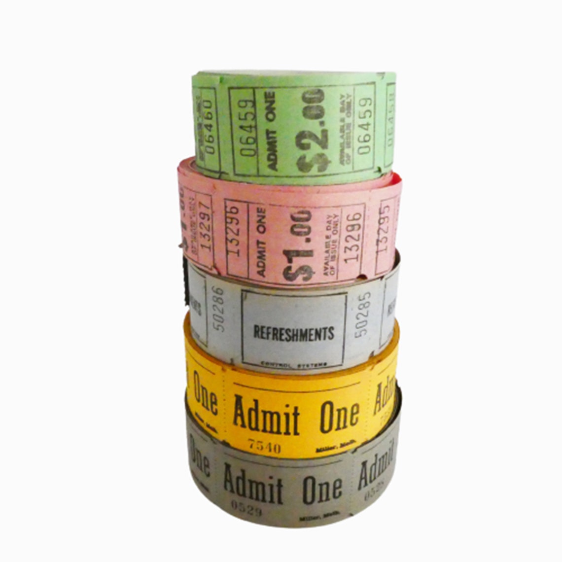 50 Vintage Admit One Tickets - Pink, Green, Grey and Yellow - Etsy ...
