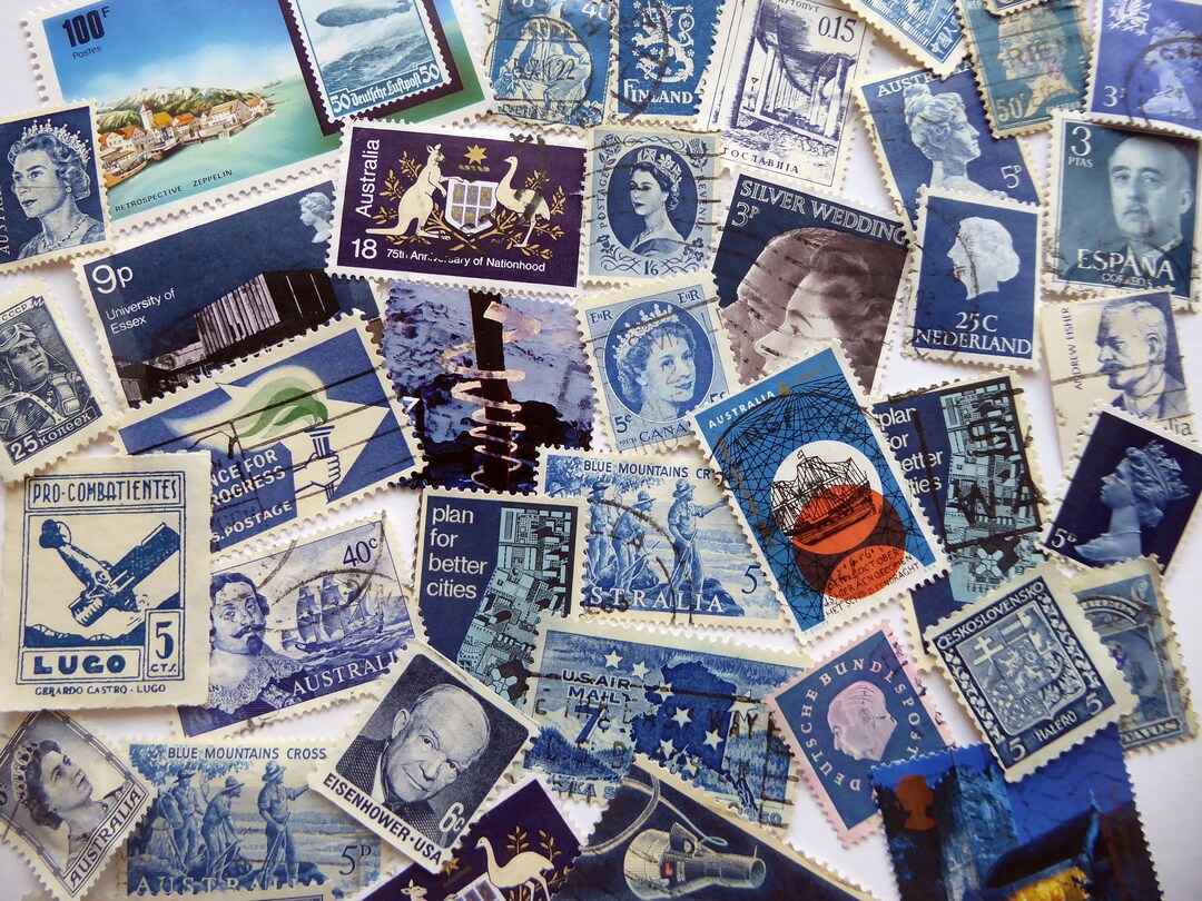 50 Vintage Dark Blue Postage Stamps Mixed Lot - Etsy Australia