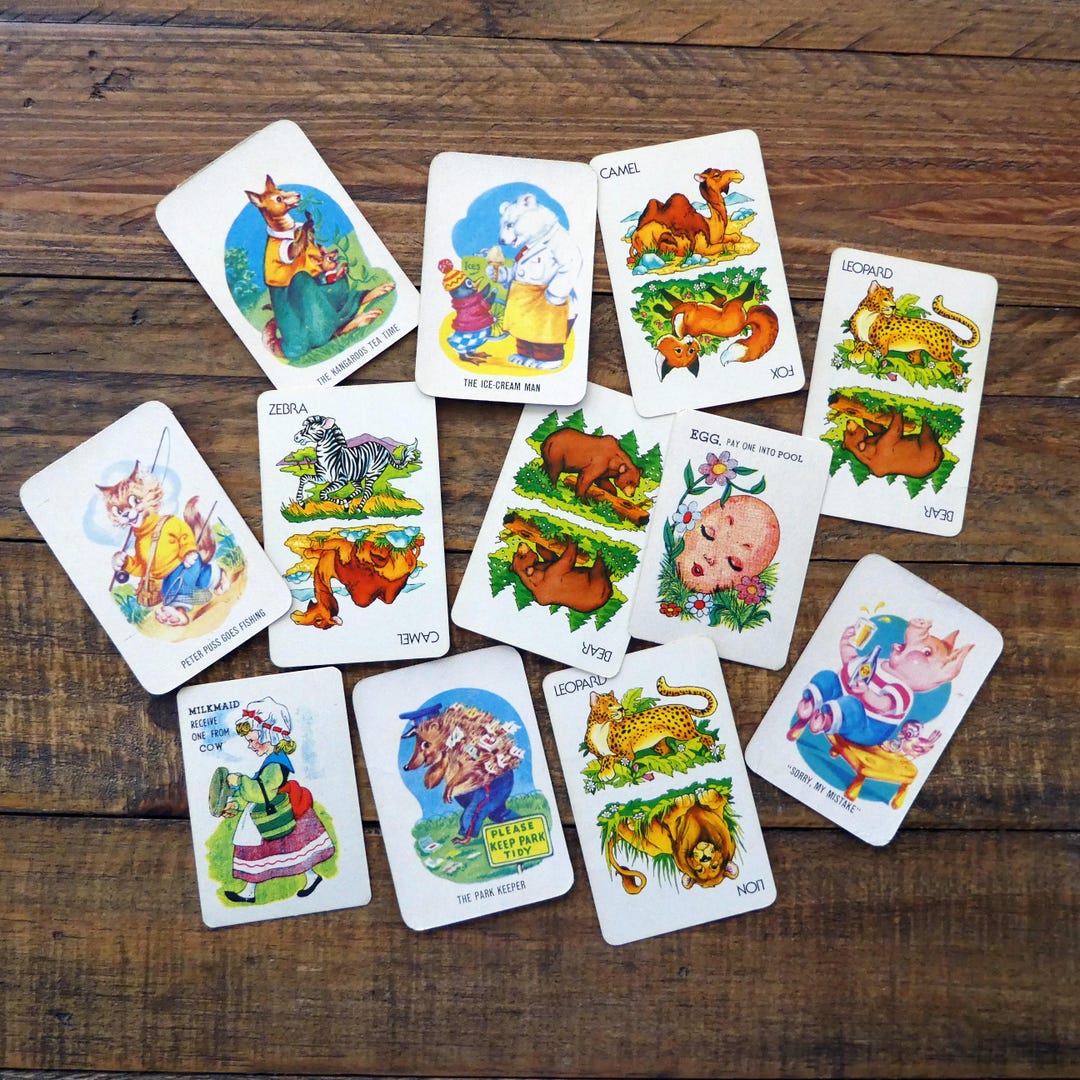 12 Vintage 1950s Children's Playing Cards, Vintage Swap Cards, Old Maid ...