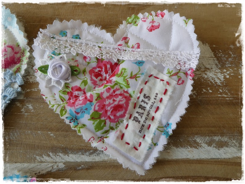 French Themed Quilted Padded Heart Fabric Embellishments - Etsy