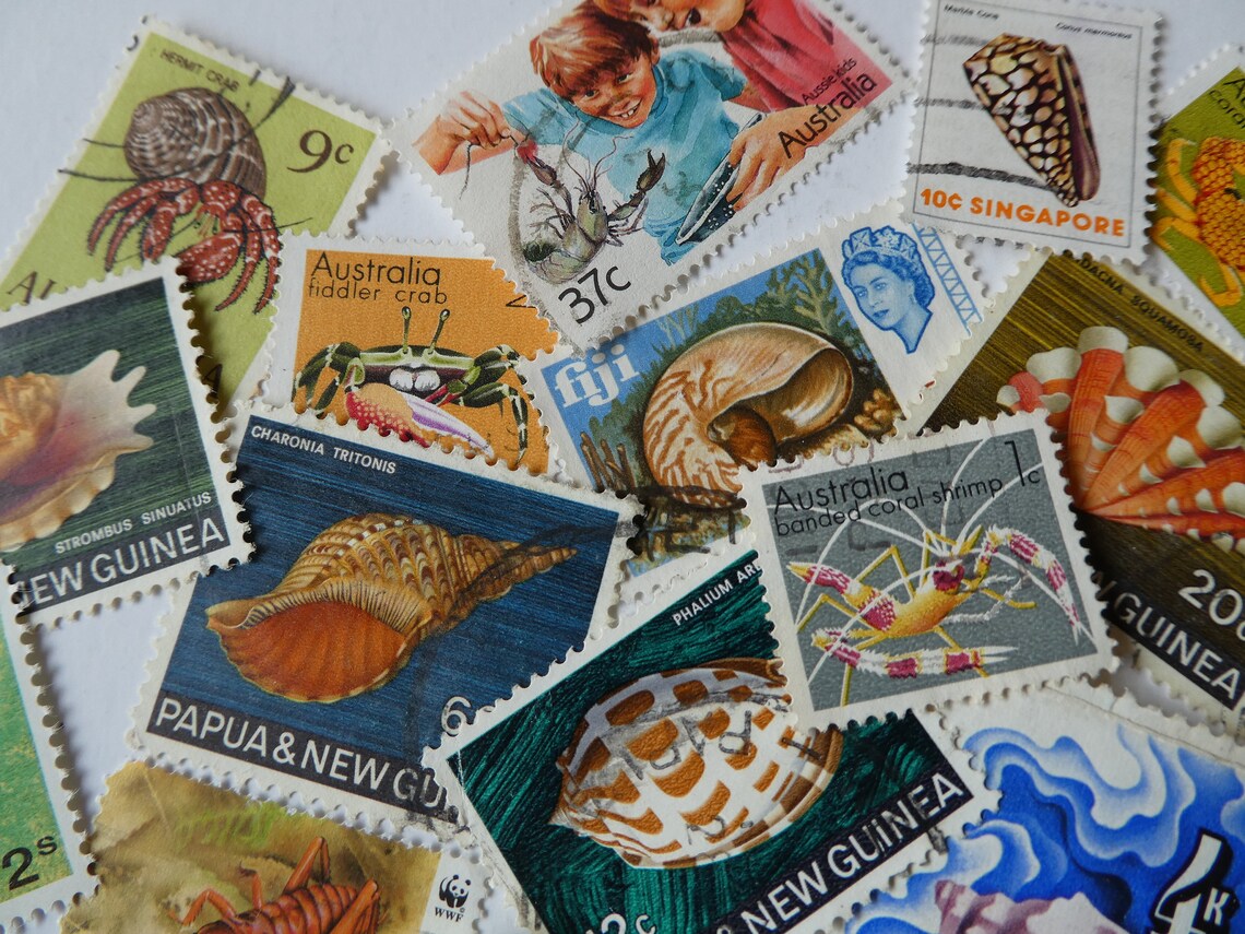 30 Shells and Crabs Postage Stamps Mixed Lot - Etsy