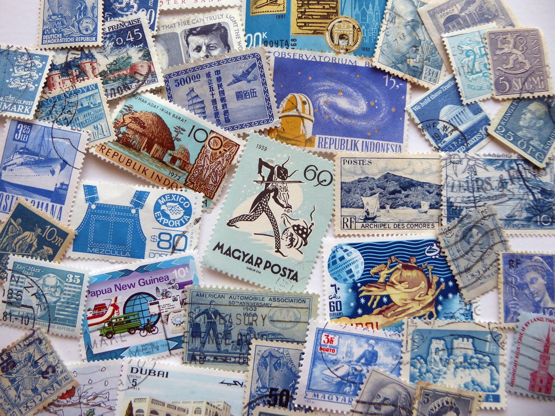 50 Vintage Light Blue Postage Stamps Mixed Lot - Etsy