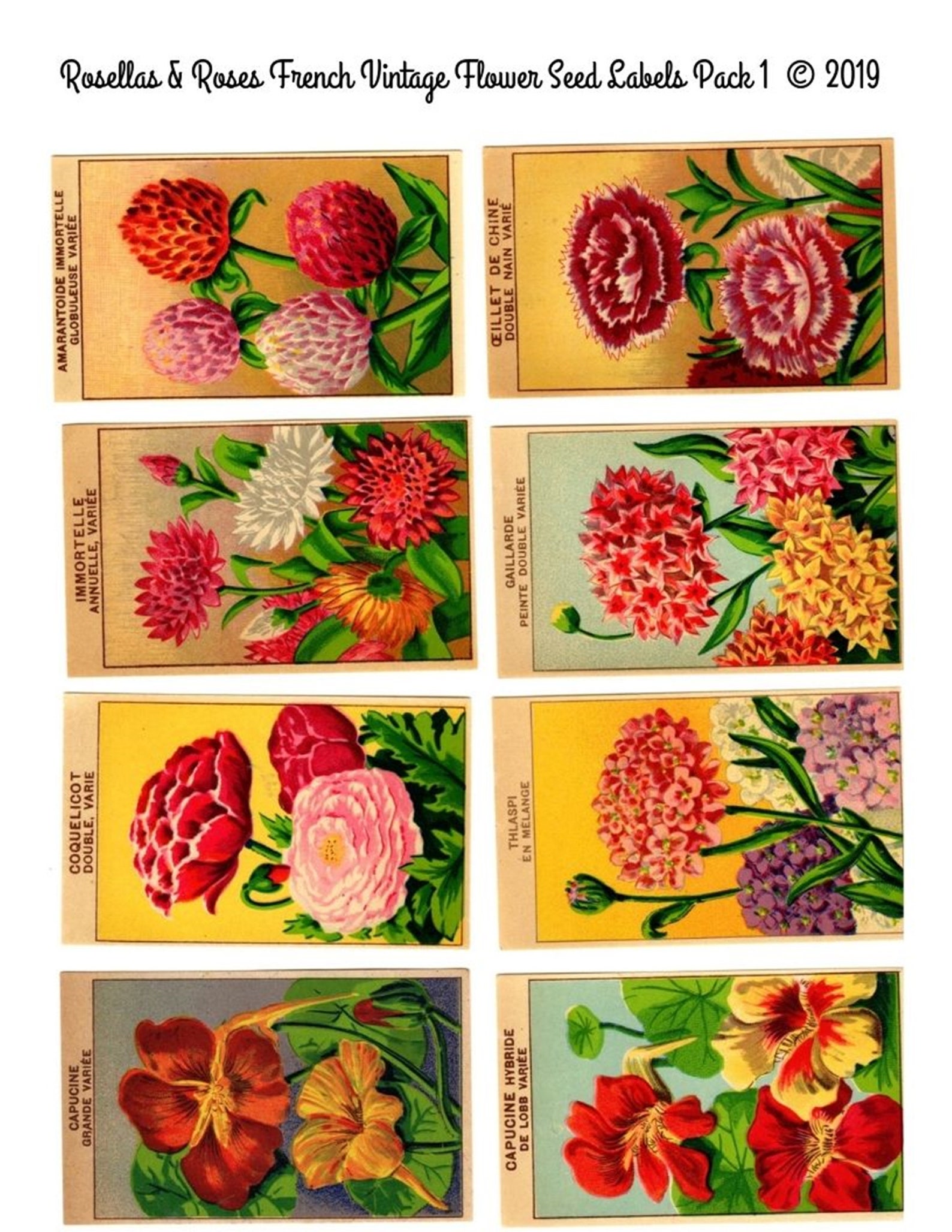 32 French Vintage Flower Seed Labels Pack 1, Instant Download ...