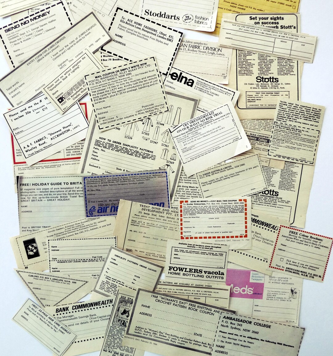 1960s Mail Order Forms Paper Clippings, 40 Pieces Die Cut Style Paper ...