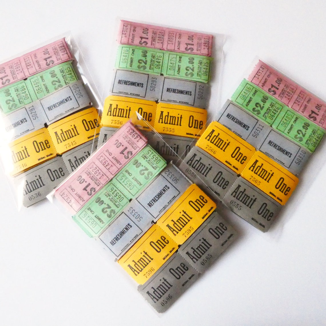 50 Vintage Admit One Tickets - Pink, Green, Grey and Yellow - Etsy