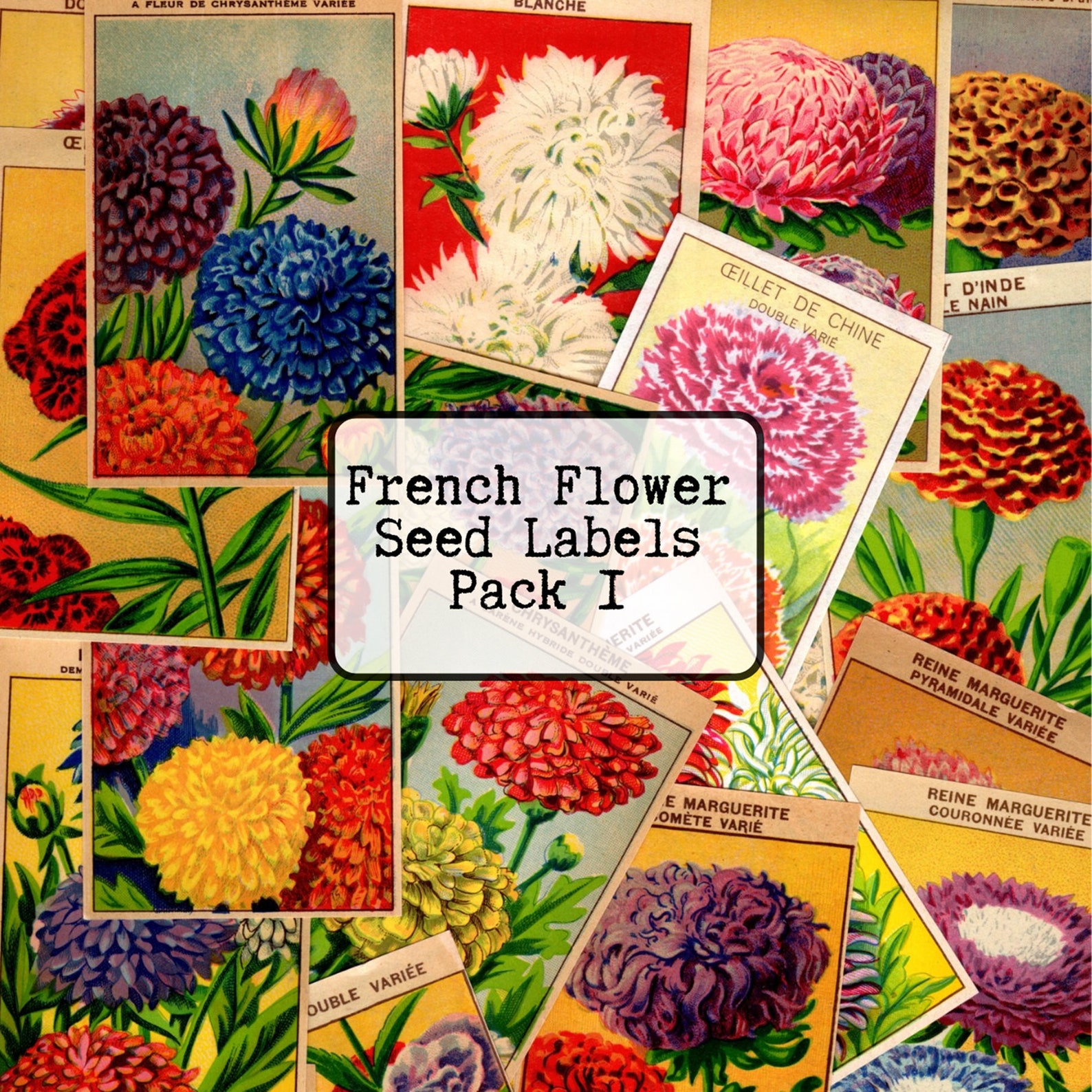 32 French Vintage Flower Seed Labels Pack 1, Instant Download ...