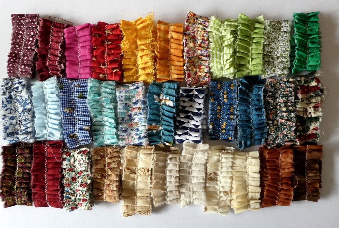 Cotton Fabric Ruffle Strips, 12 Pieces for Junk Journal Embellishments ...
