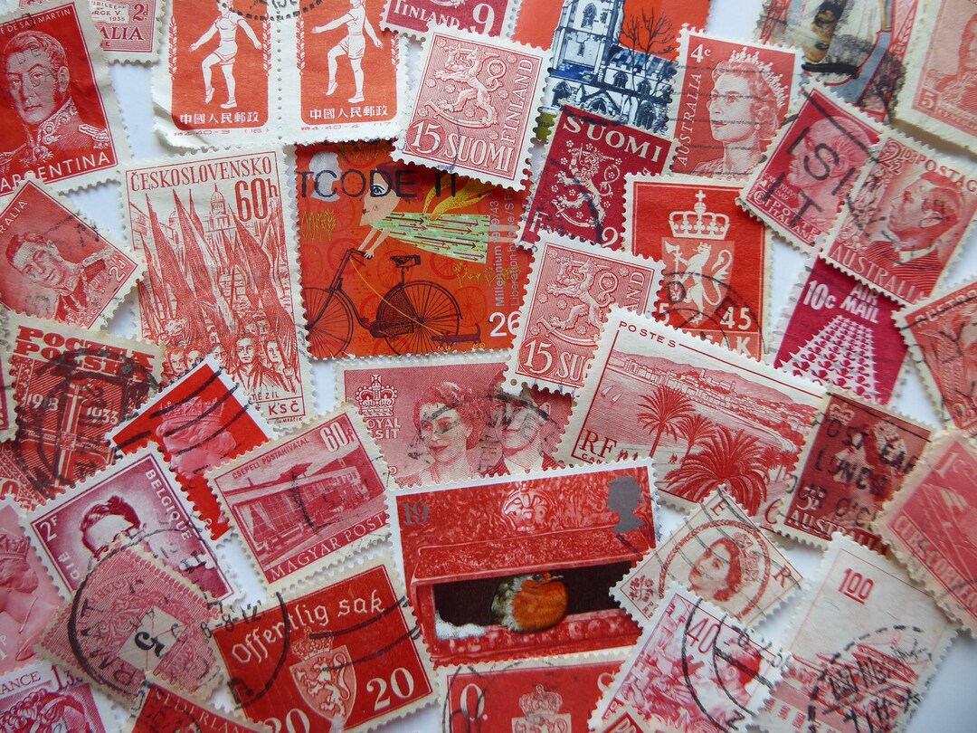 50 Bright Red Vintage Postage Stamps Mixed Lot - Etsy