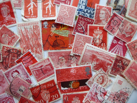 50 Bright Red Vintage Postage Stamps Mixed Lot | Etsy