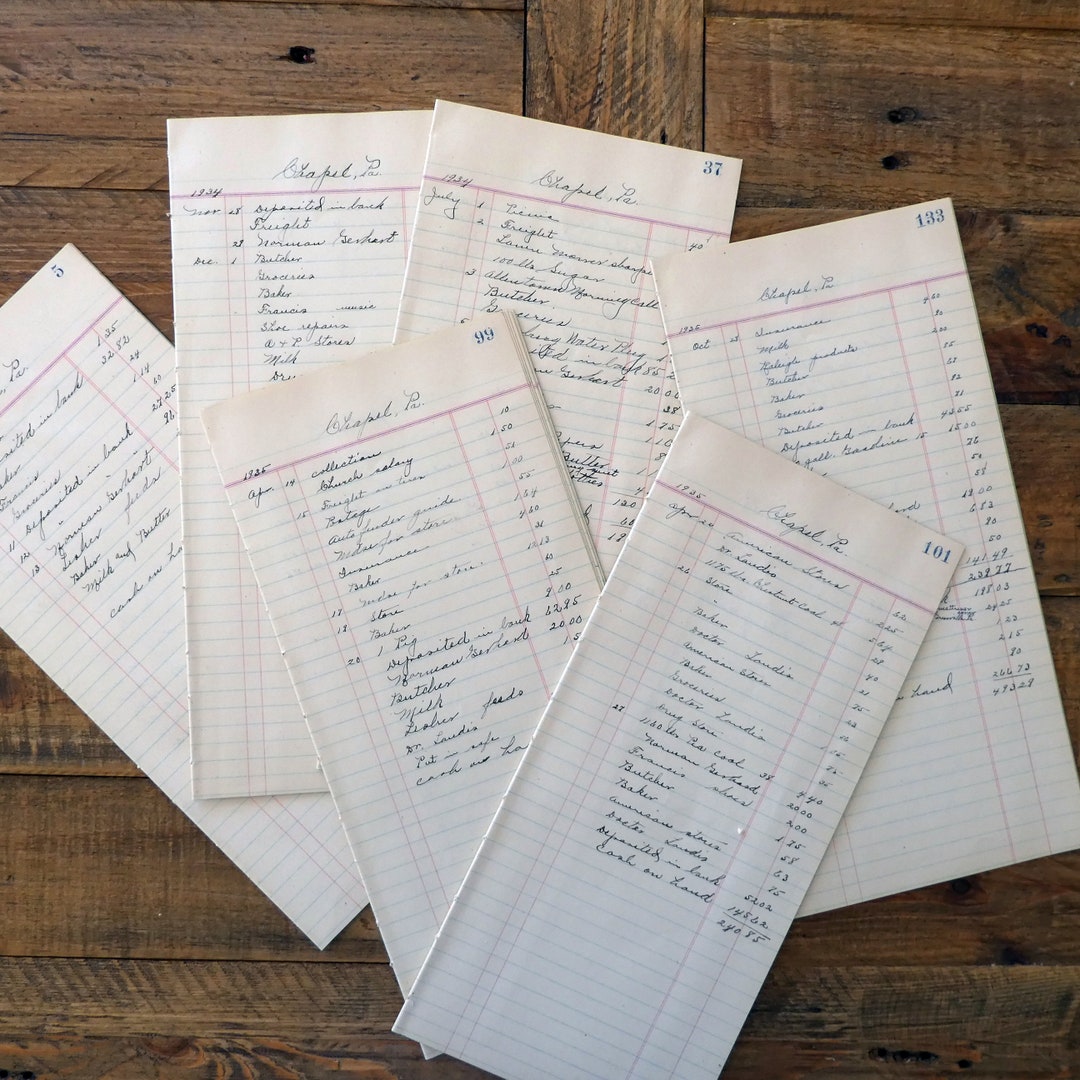 1930s Handwritten Script Ledger Paper Pack 12 Pages or 6 Double Pages ...