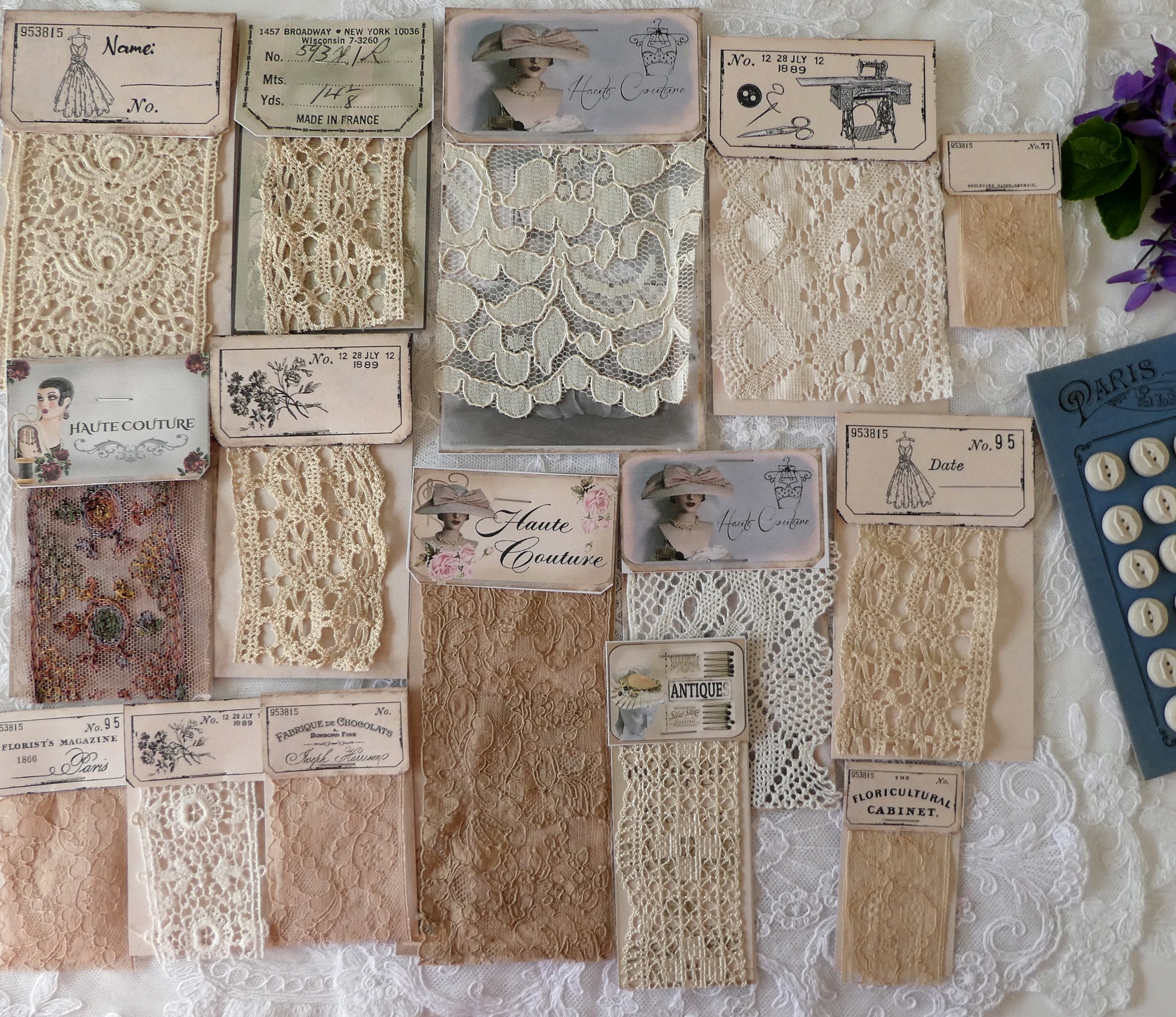 Vintage Lace Sample Cards, Junk Journal Embellishments - Etsy