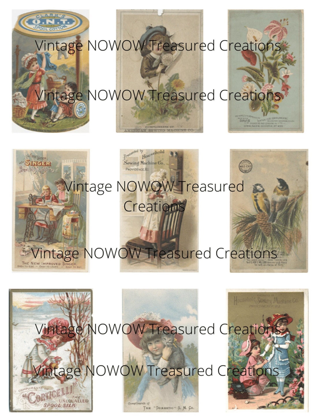 Vintage Sewing Cards and Ads Digital Kit Digital Image Digikit Digital ...