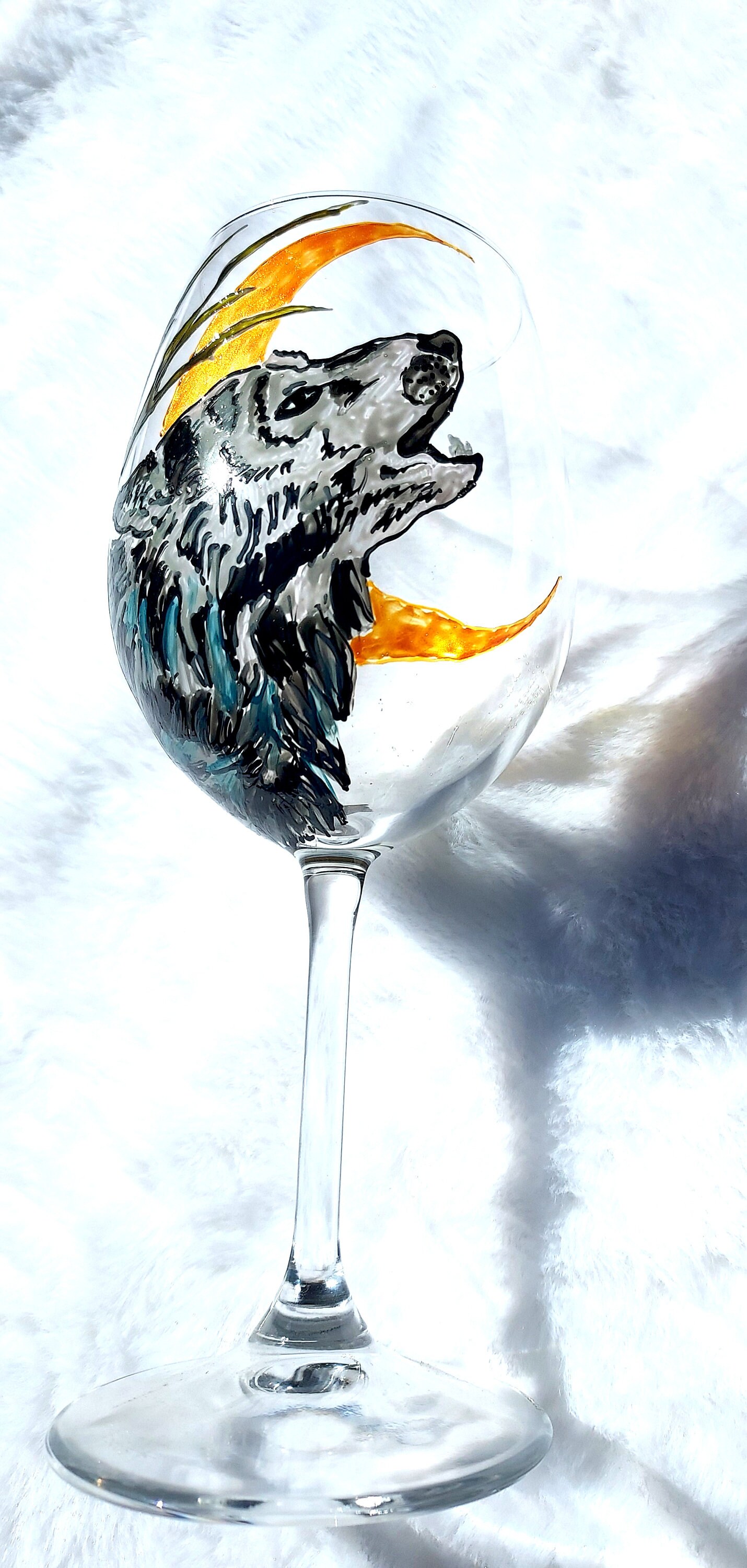 Wolf Hand Painted Gift Wine Glass 18 Oz Custom Birthday Boyfriend ...