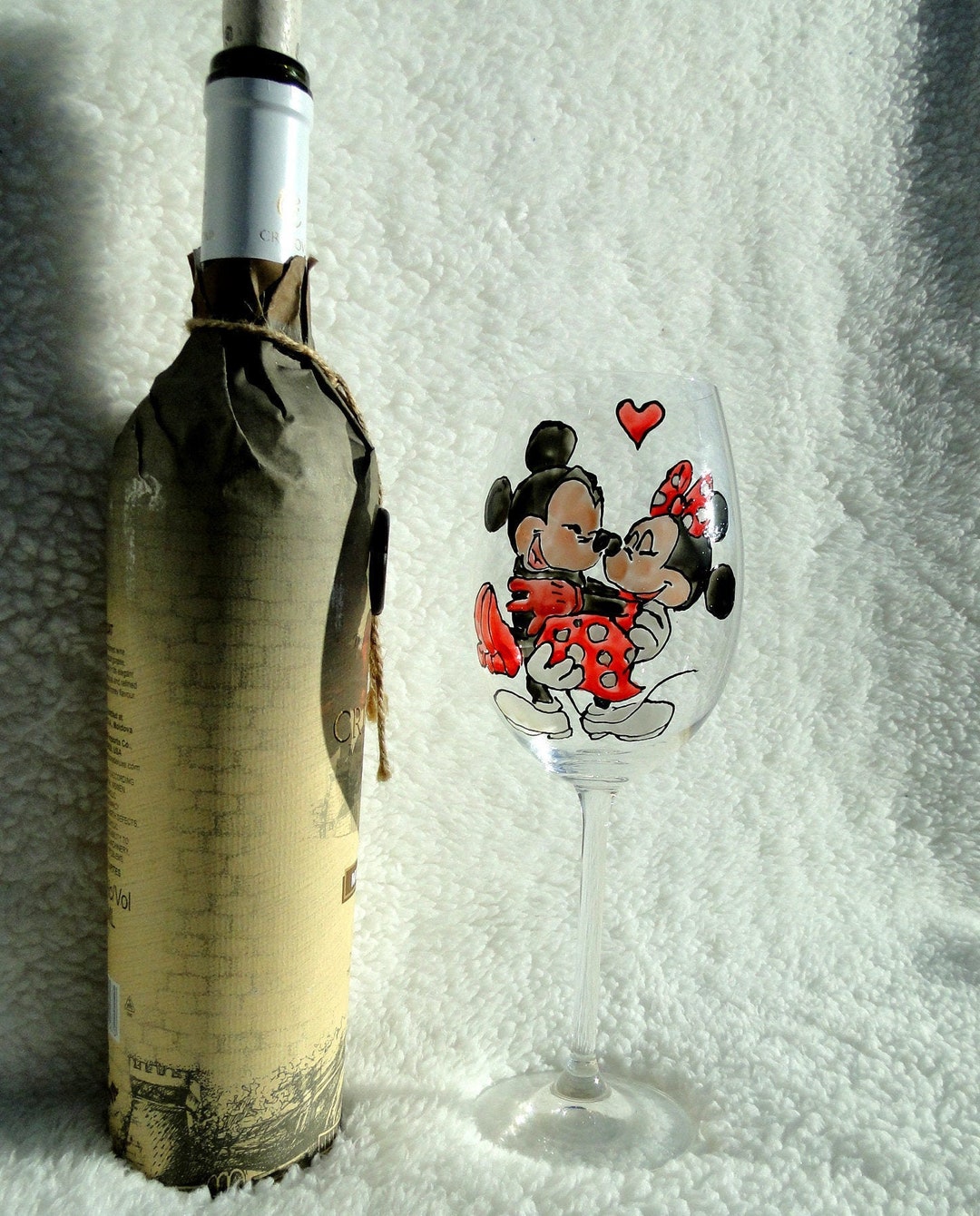 Mickey Minnie Mouse Cute Wine Glass Hand Painted 20oz Girlfriend Funny ...