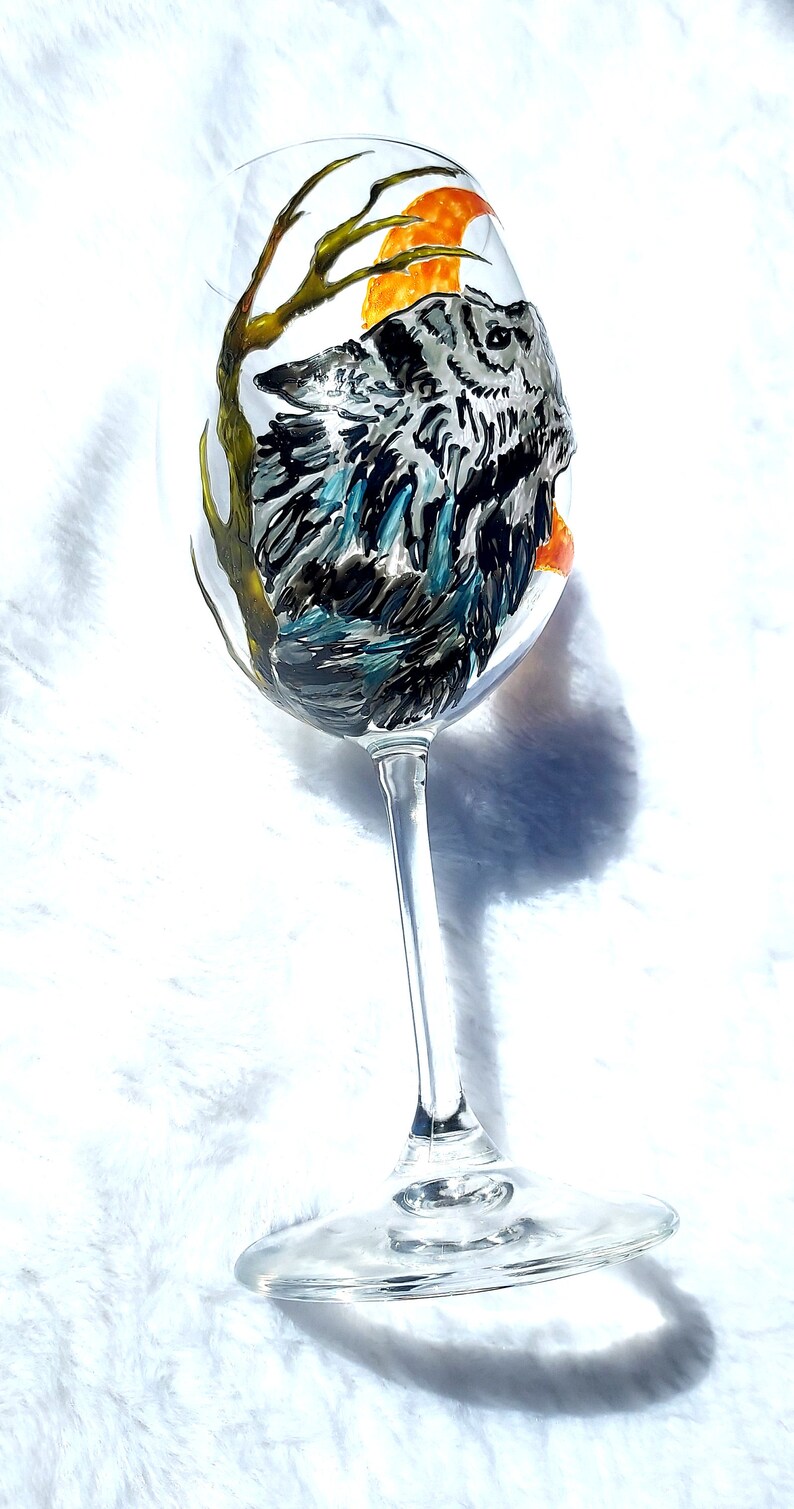 Wolf Hand Painted Gift Wine Glass 18 Oz Custom Birthday Boyfriend ...