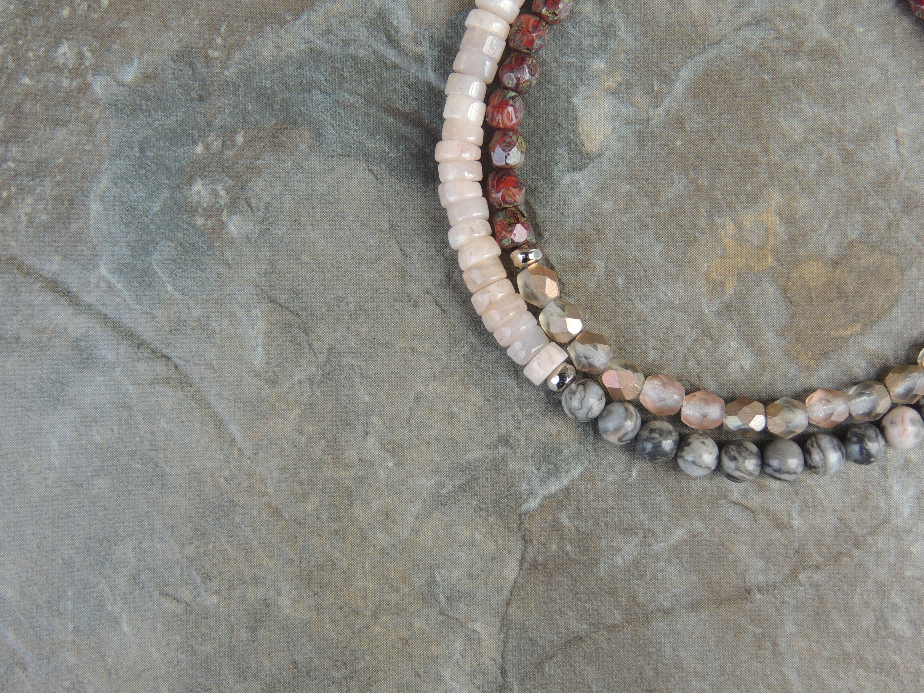 Gemstone Double Wrap Bracelet - Peach Moonstone & Jasper