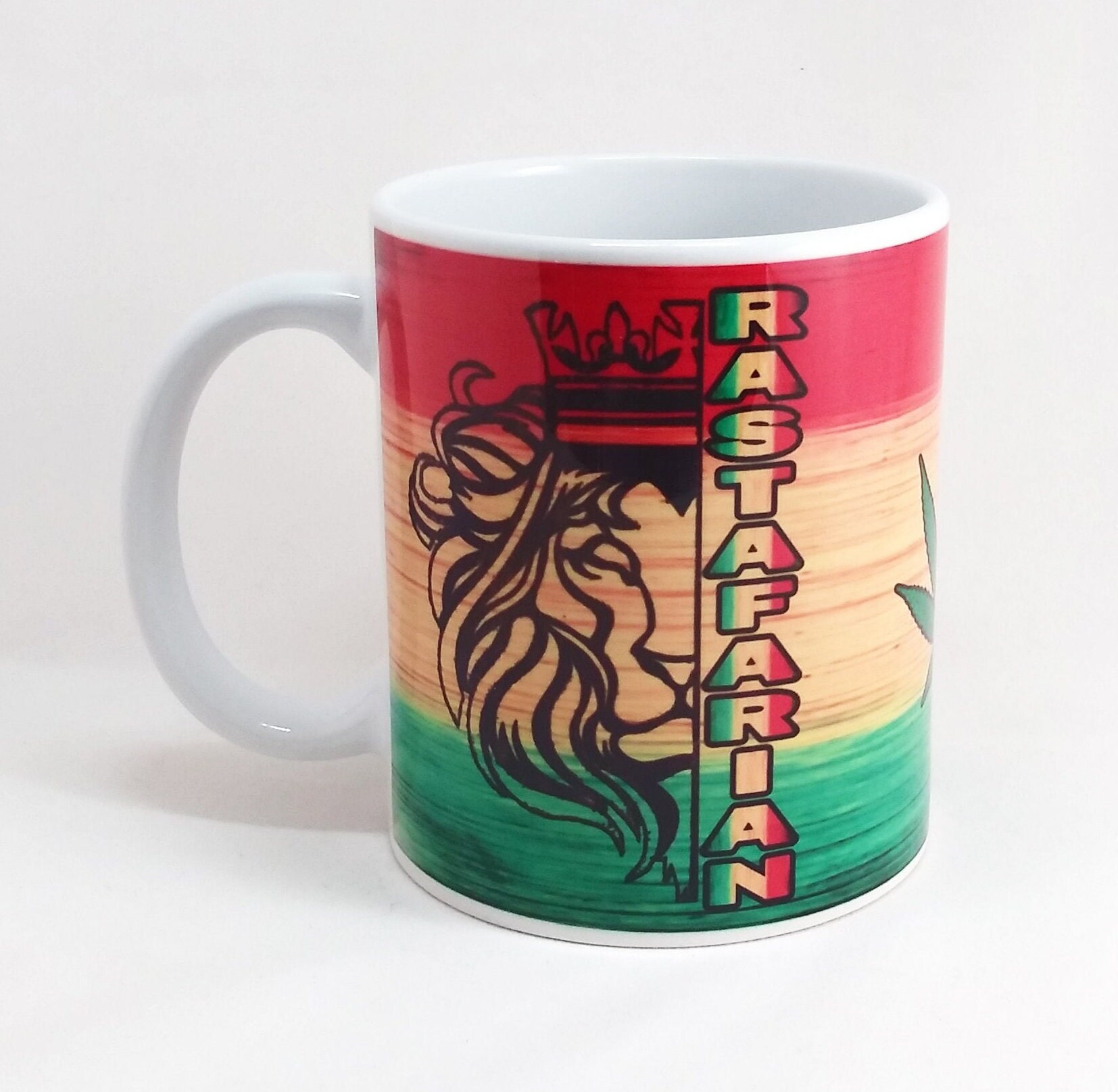 Mug Rastafarian Lion on Rasta Flag - Etsy