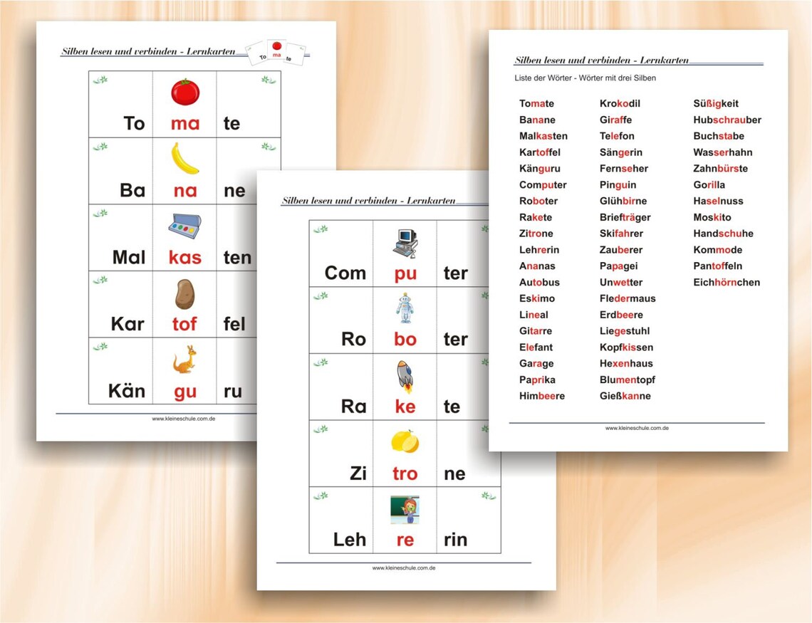 Silben lesen und verbinden Bild und Wortkarten zum Erstlesen 53 ...