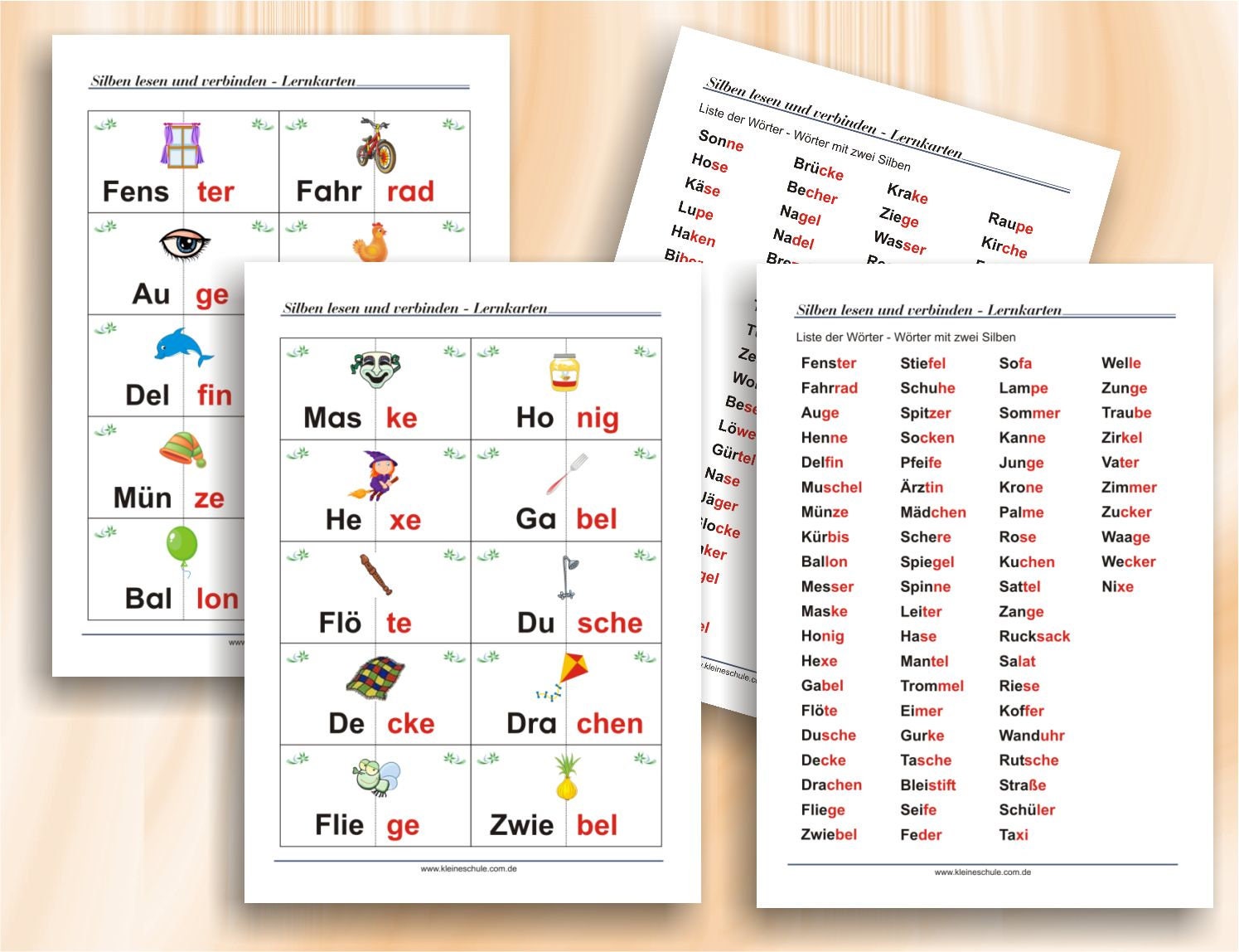 Silben lesen und verbinden Bild und Wortkarten zum Erstlesen 53 ...