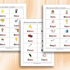 Silben lesen und verbinden Bild und Wortkarten zum Erstlesen 53 ...