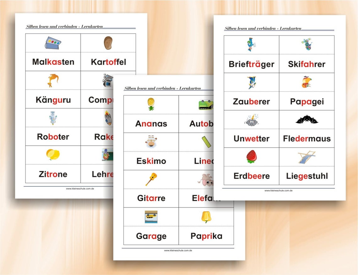 Silben lesen und verbinden Bild und Wortkarten zum Erstlesen 53 ...