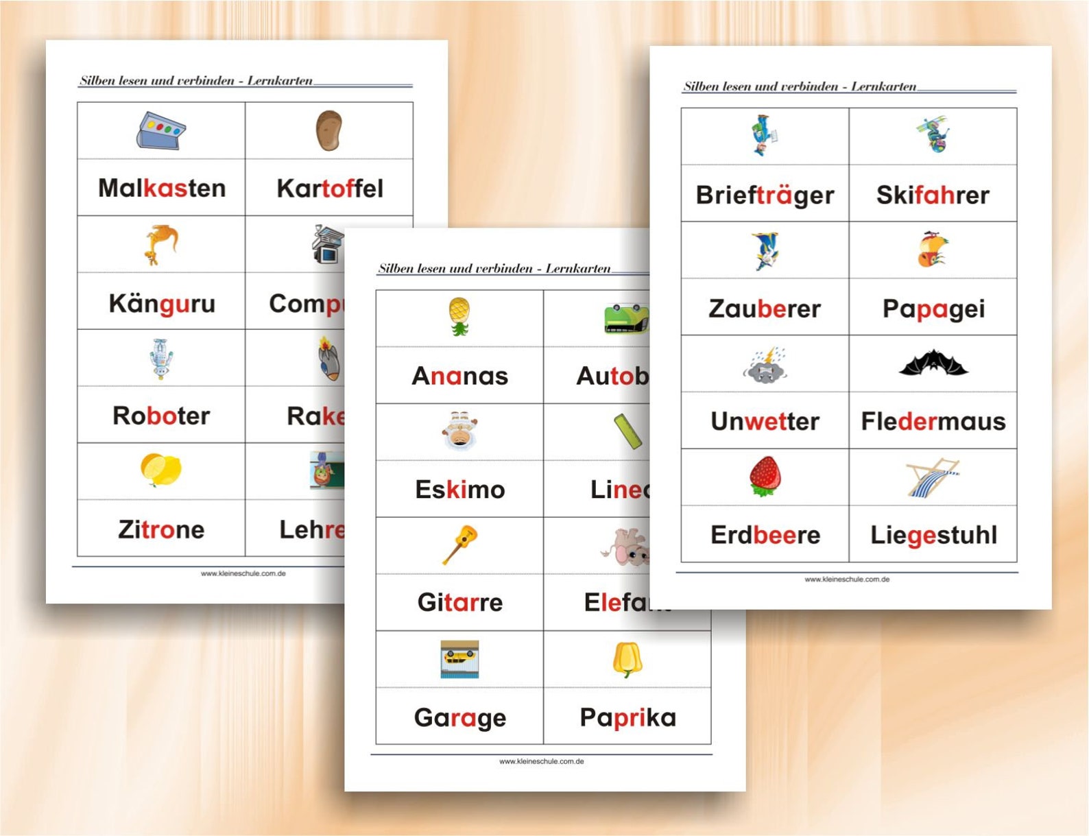 Silben lesen und verbinden Bild und Wortkarten zum Erstlesen 53 ...