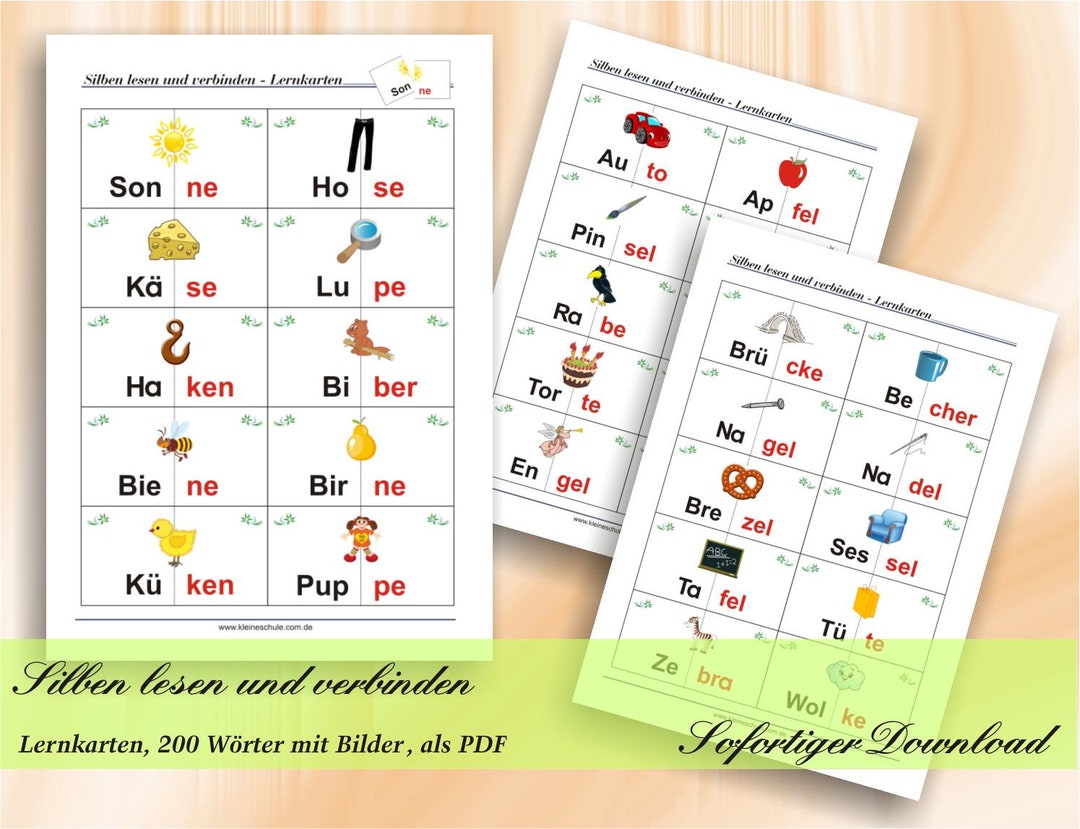 Silben lesen und verbinden Bild und Wortkarten zum Erstlesen 53 ...