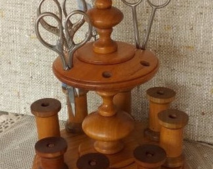Wood Spool and Scissor Holder - Etsy