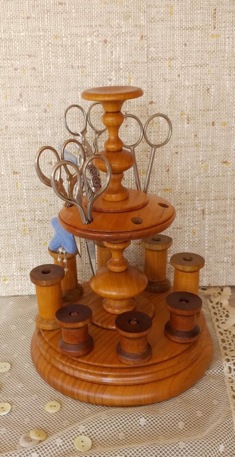 Wood Spool and Scissor Holder - Etsy