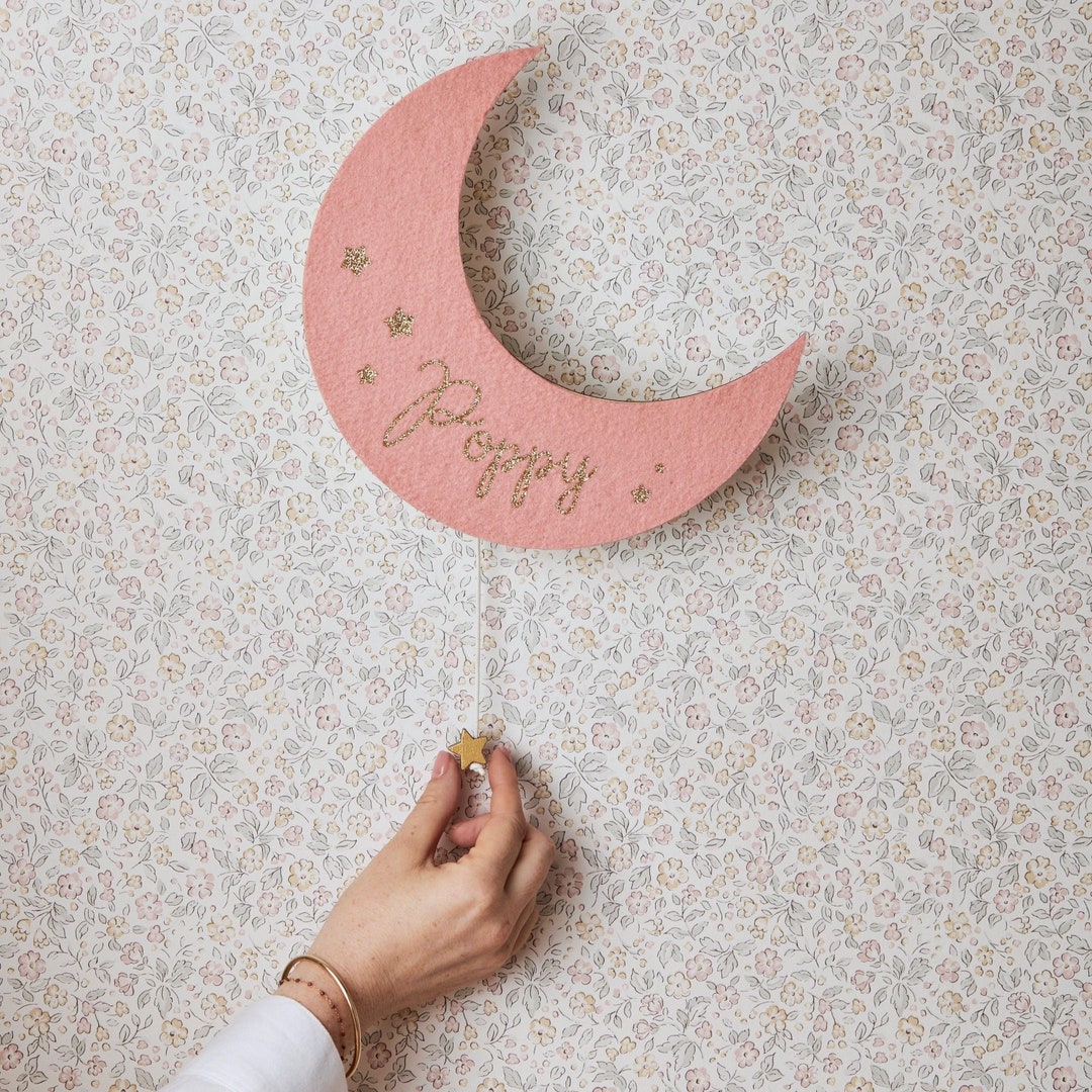 Personalised Pink Glitter Music Box Moon Hanging - Etsy