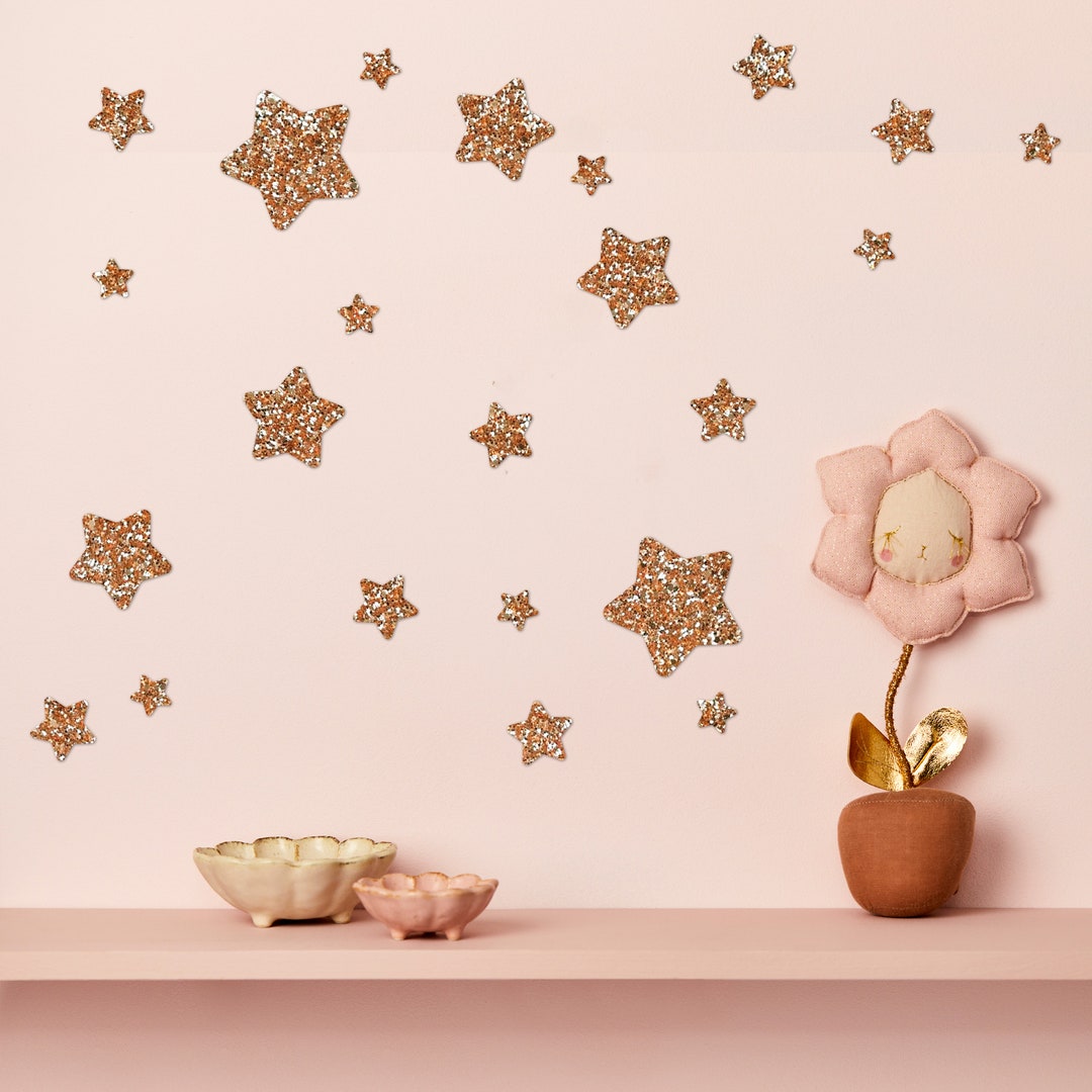STAR WALL DECALS Rose Gold Glitter - Removable and Reusable Wall ...