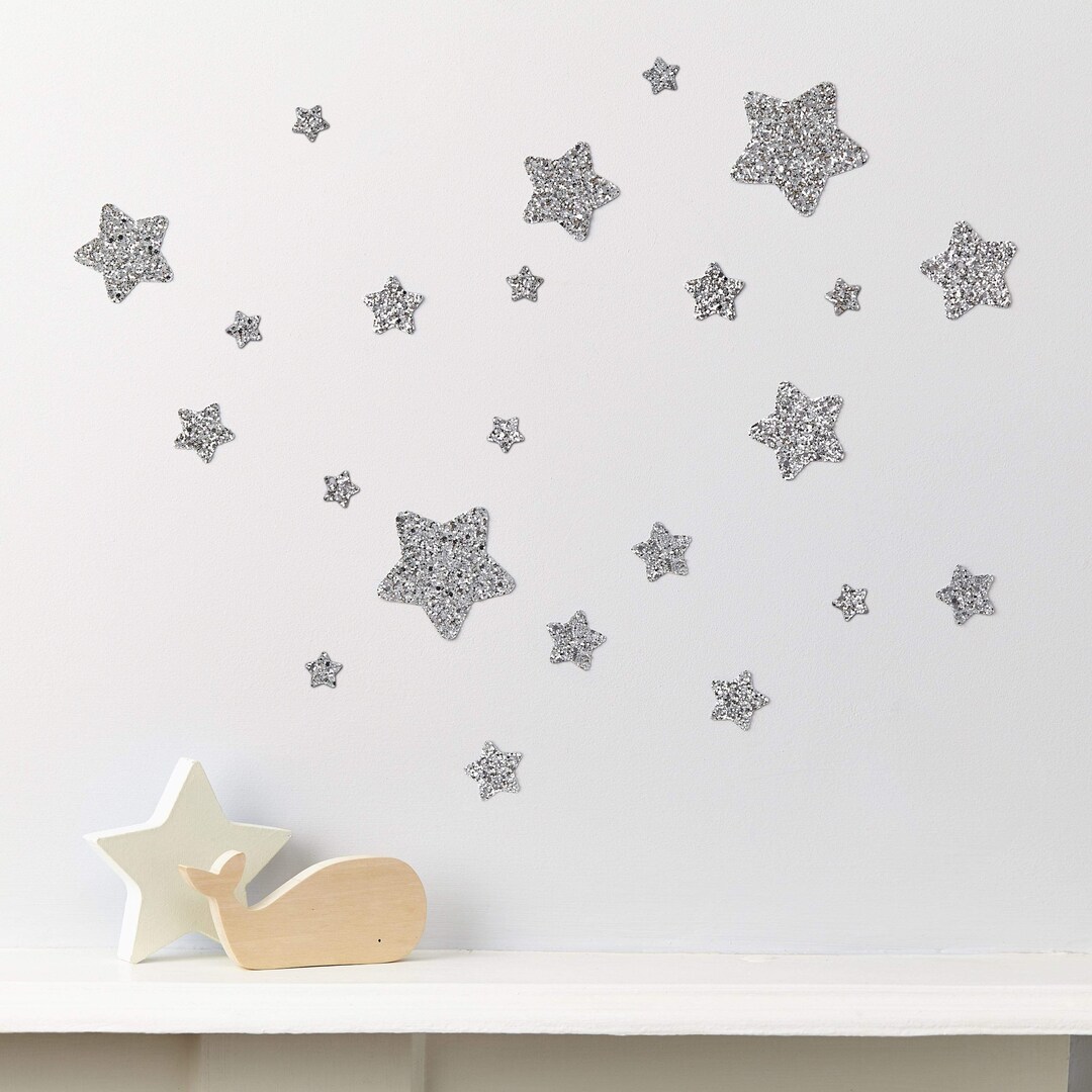 Silver Glitter Star Wall Decals - Set of 22 Stickers - Etsy