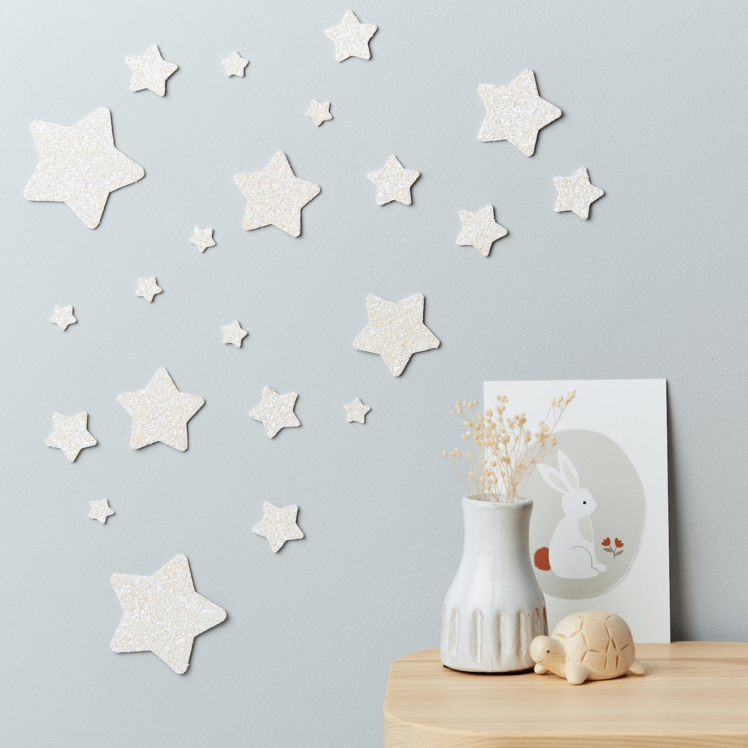 STAR WALL DECALS White Glitter - Removable and Reusable Wall Stickers ...