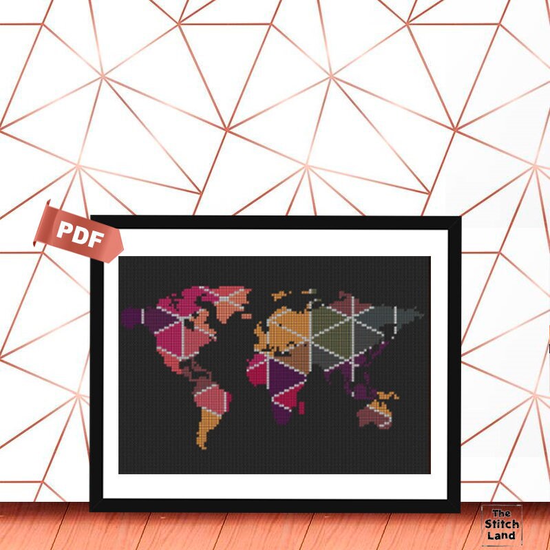 World Map Cross Stitch Pattern - Downloadable PDF - Etsy