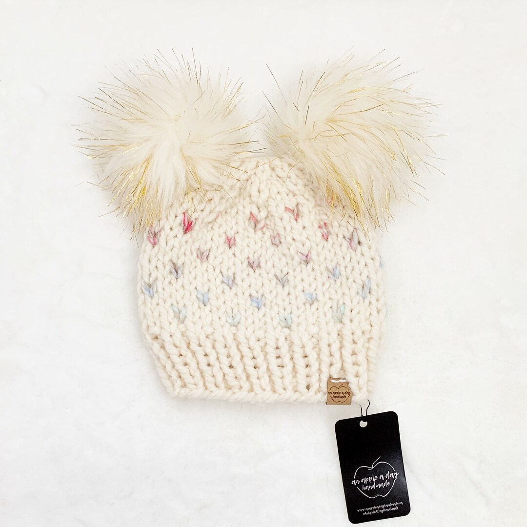 Made to Order Double Pom Tiny Hearts Knit Toque, Kids Knit Beanie ...