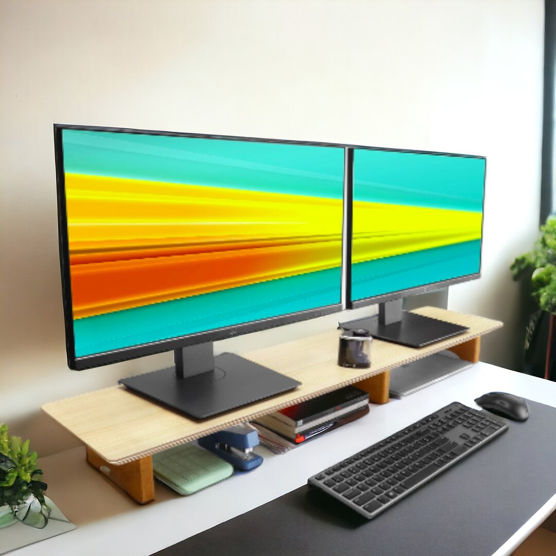 Monitor Stand Riser Solid Wood Desk Shelf With Eco Cork Legs - Etsy