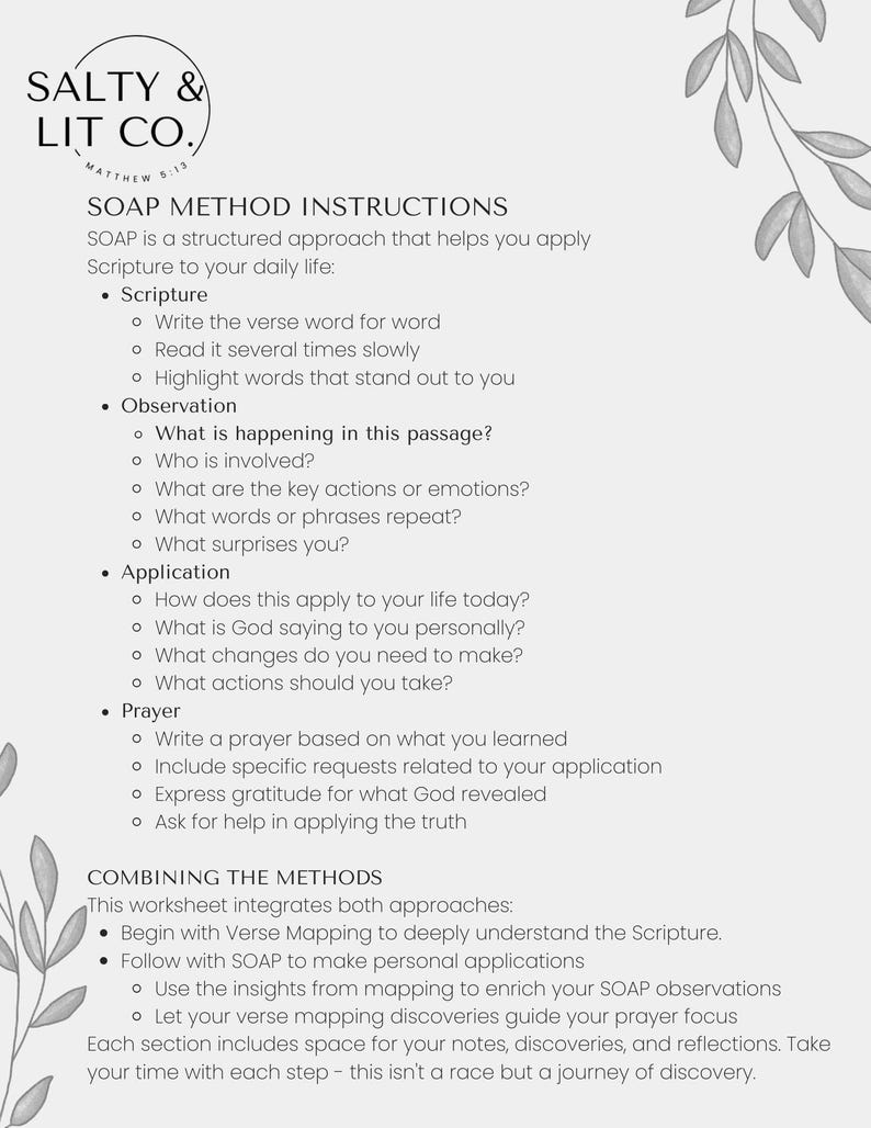 SOAP & Verse Mapping Bible Study Worksheet DIGITAL - Etsy
