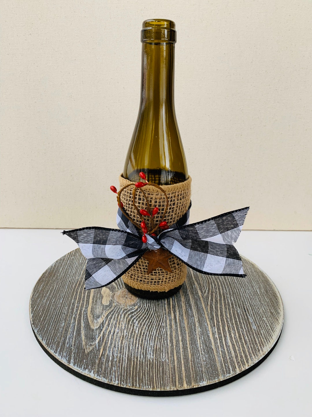 Primitive Wine Bottle Decor / Rustic Home Decor / Wine Bottle With ...