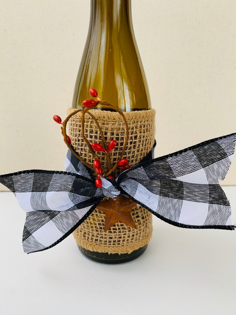 Primitive Wine Bottle Decor / Rustic Home Decor / Wine Bottle - Etsy