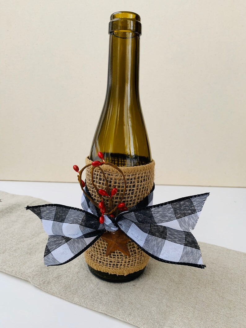 Primitive Wine Bottle Decor / Rustic Home Decor / Wine Bottle With ...
