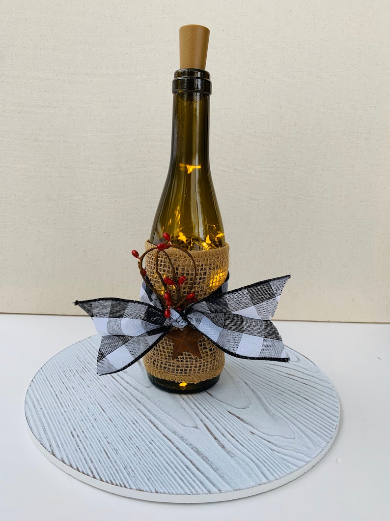 Primitive Wine Bottle Decor / Rustic Home Decor / Wine Bottle With ...