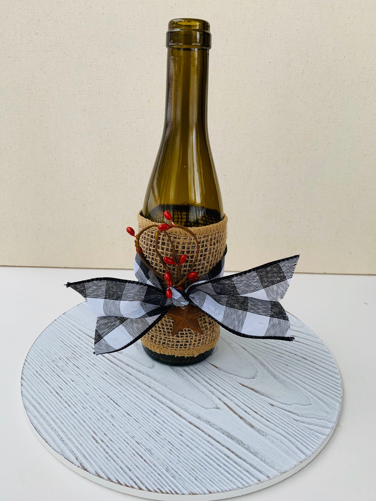 Primitive Wine Bottle Decor / Rustic Home Decor / Wine Bottle With ...