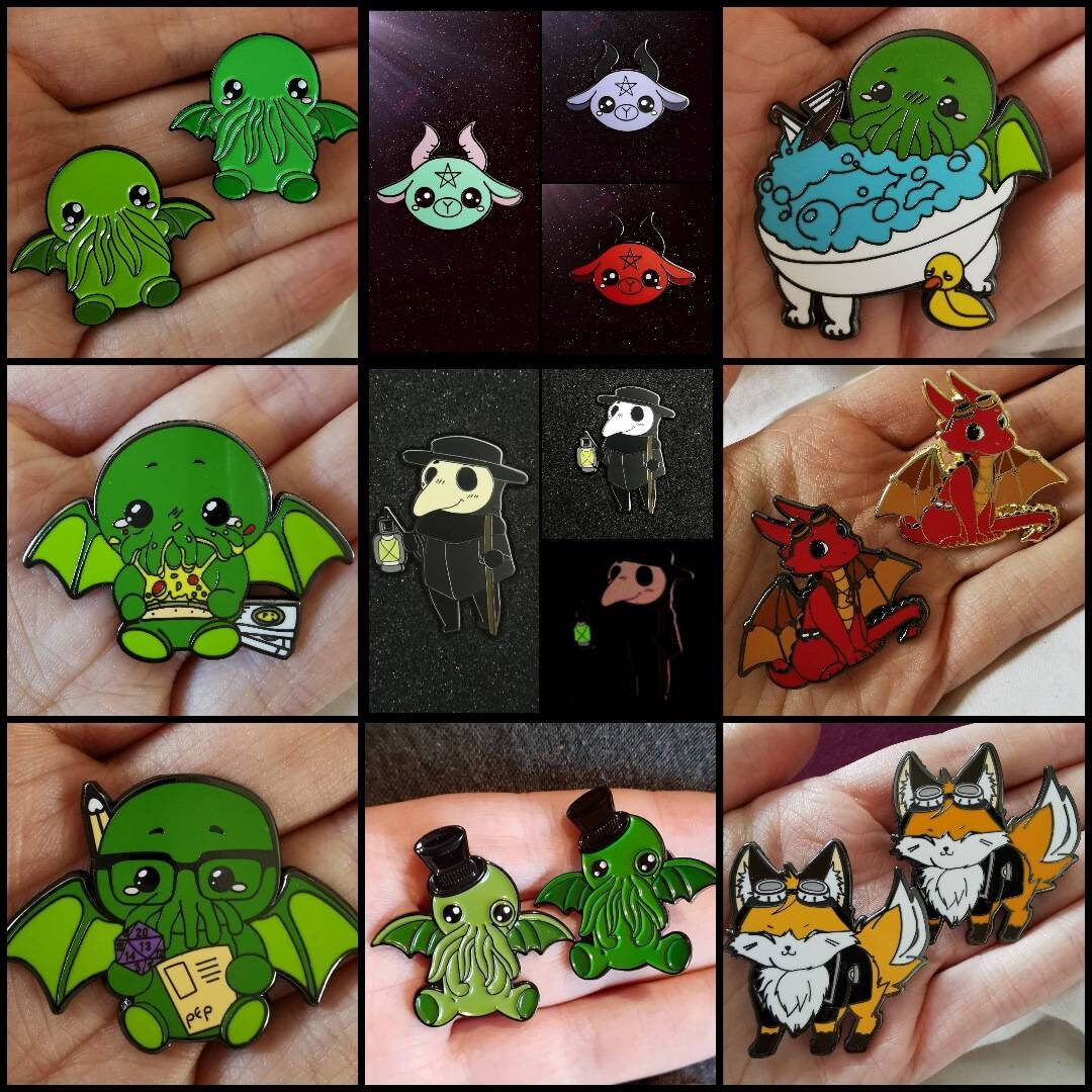 Pin Set 5 Pins of Your Choice Steampunk Cthulhu, Fox, Dragon Etc. - Etsy