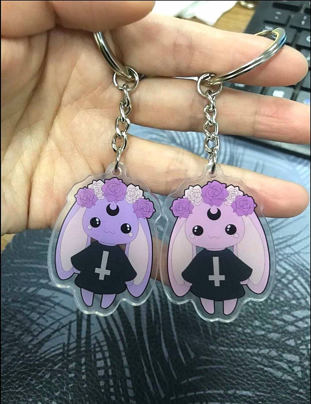 Pastel Goth Bunny Acrylic Pendant, Goth Keychain, Rabbit Pendant ...