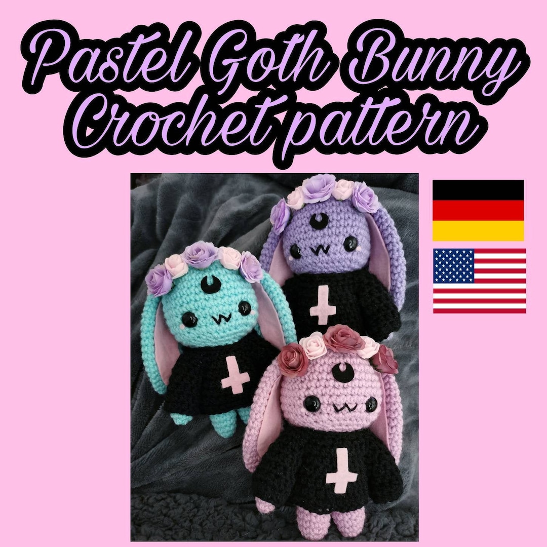 Pastel Goth Bunny Crochet Pattern, Goth Plush, Cute Rabbit Pattern ...